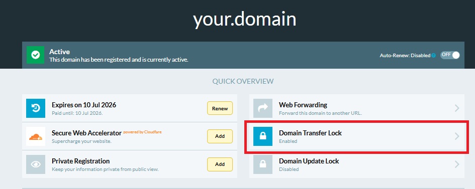 Disabling Locks on Your Domain
